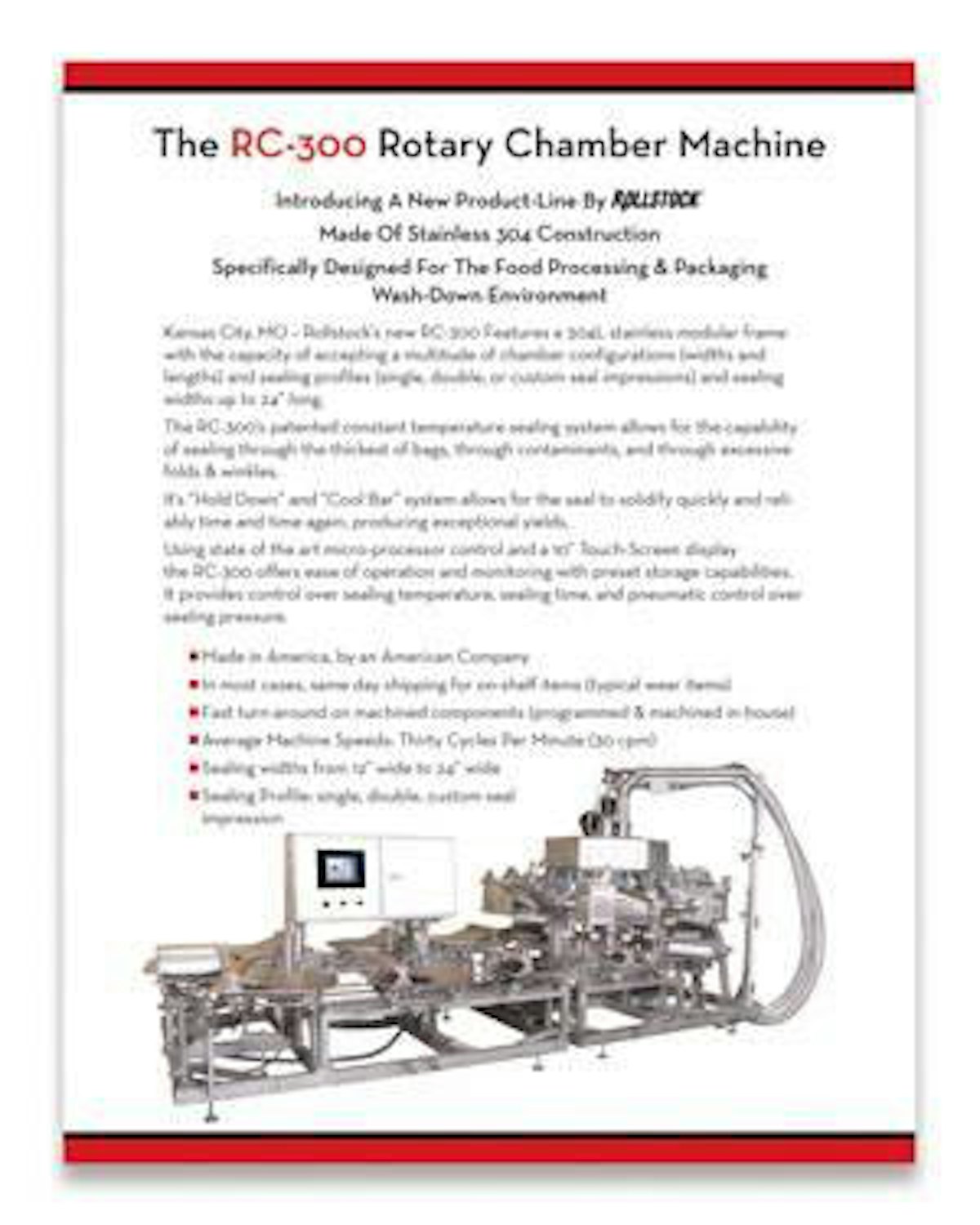 Rollstock rotary chamber machine literature From: Rollstock Inc ...