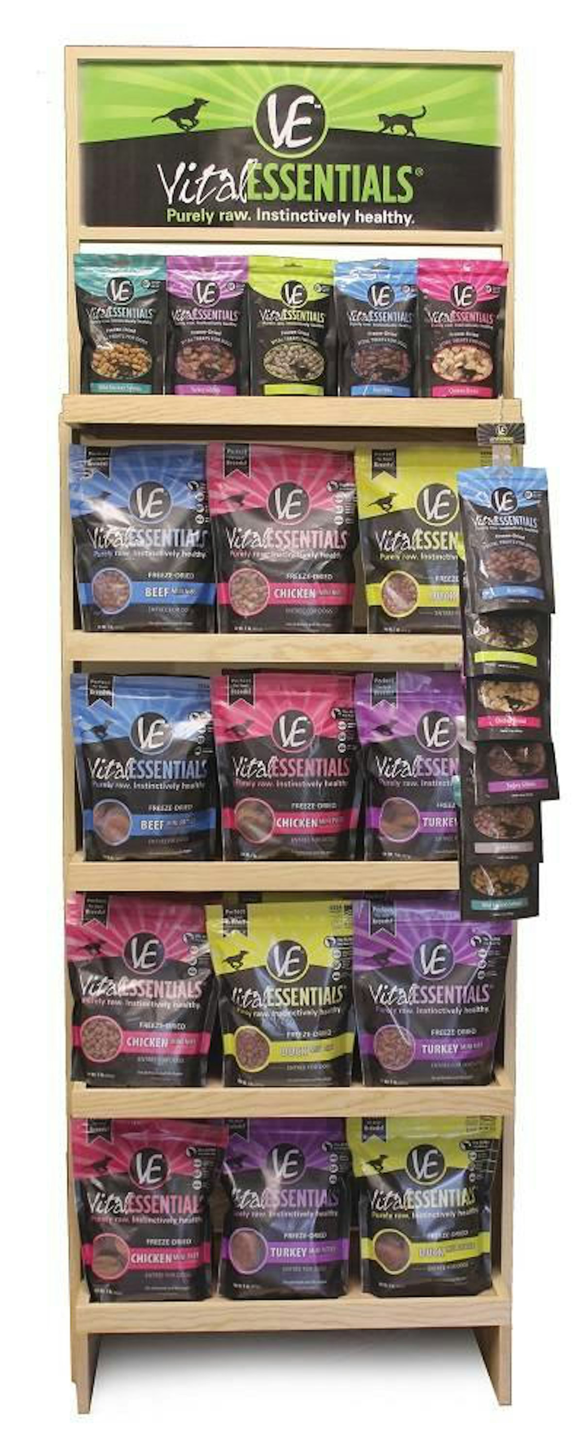 Vital Essentials wooden display racks | PetfoodIndustry