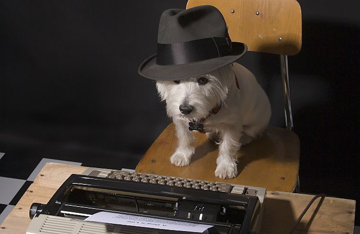 dog using typewriter